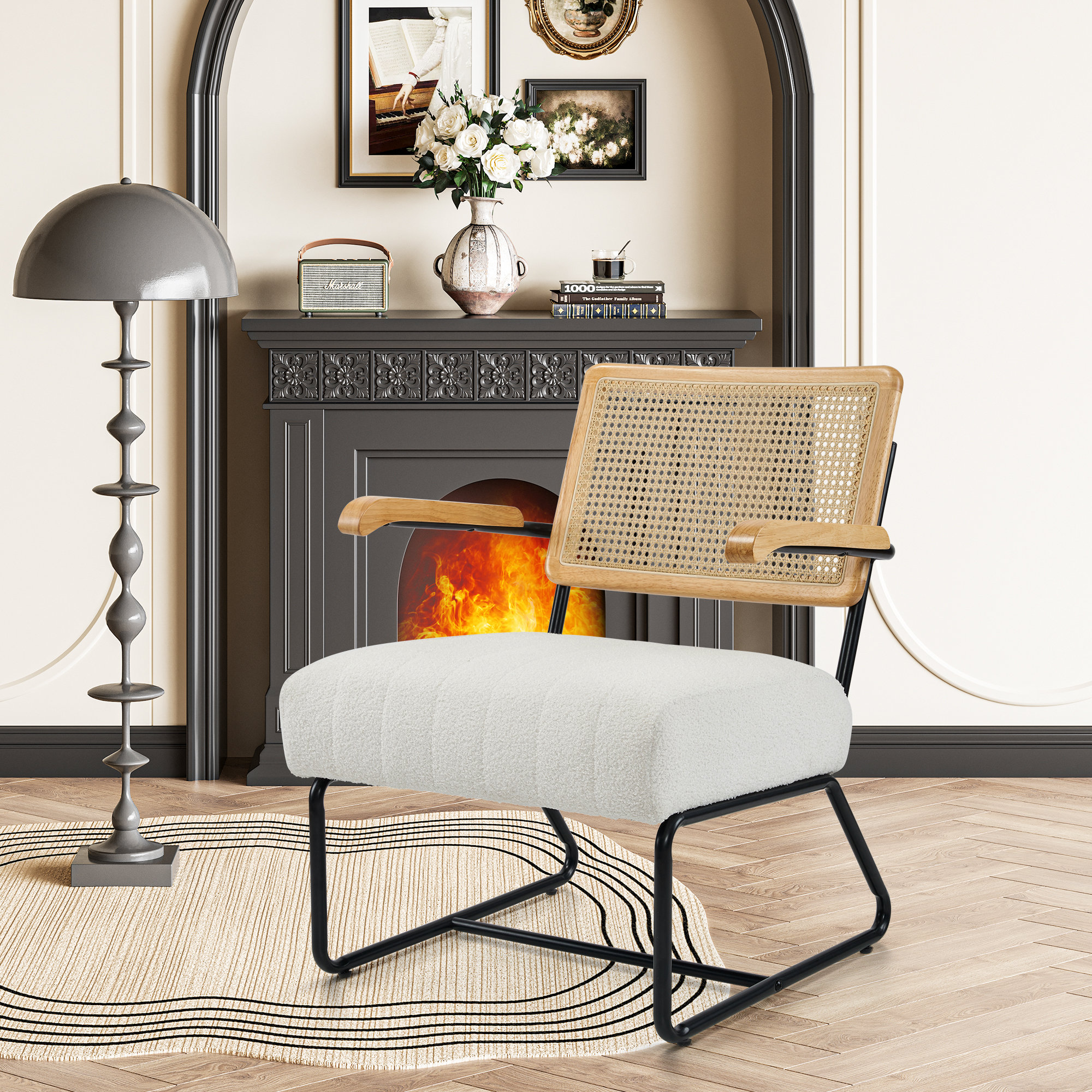 Bayou Breeze Upholstered Rattan Sherpa Accent Chair Reviews Wayfair